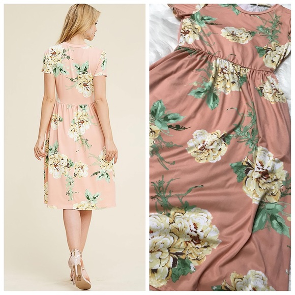 Reborn J | Dresses | Reborn J Floral Midi Dress Pocket Blush | Poshmark